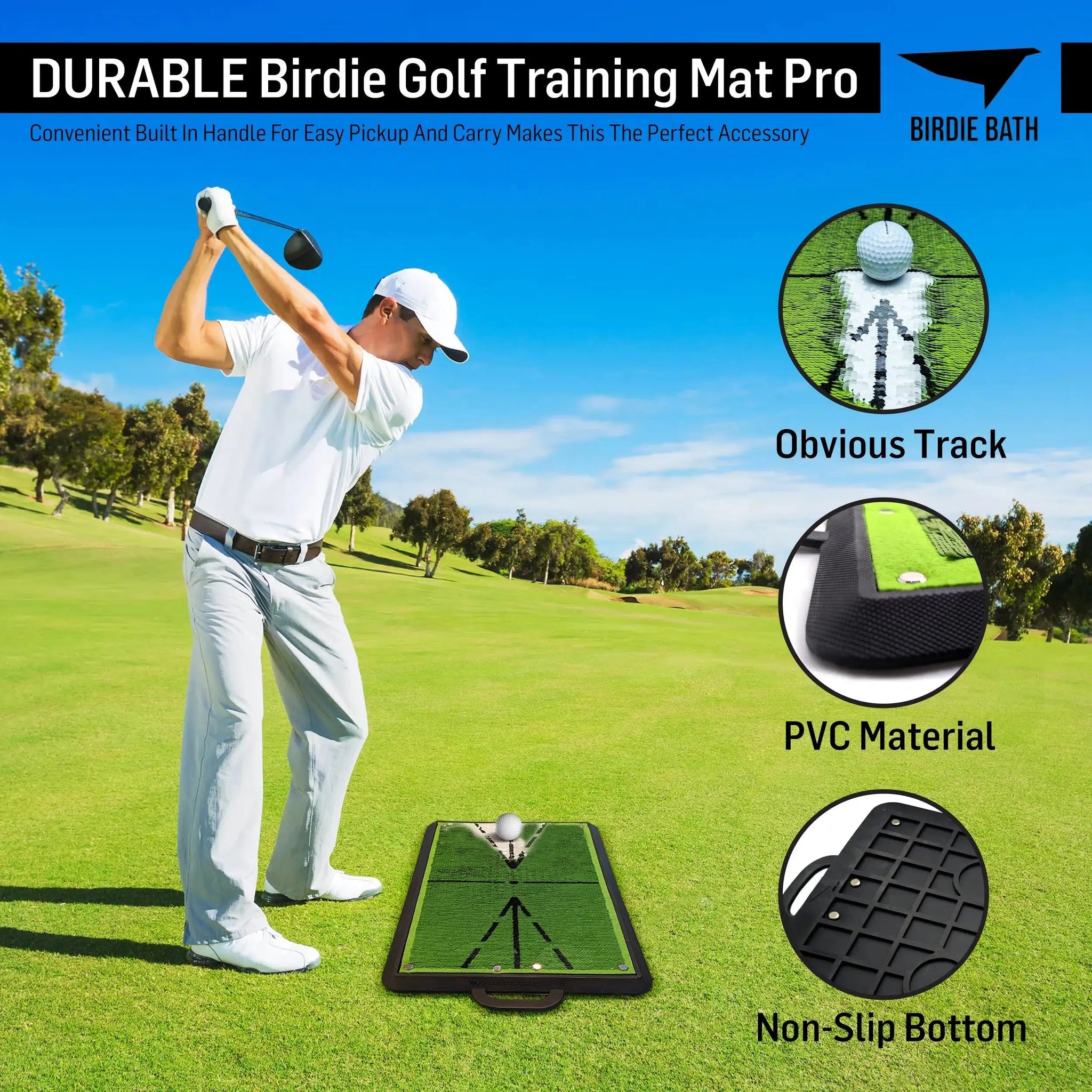 Birdie Mat Pro Premium Swing Training Mat for Analyzing Swing Path and